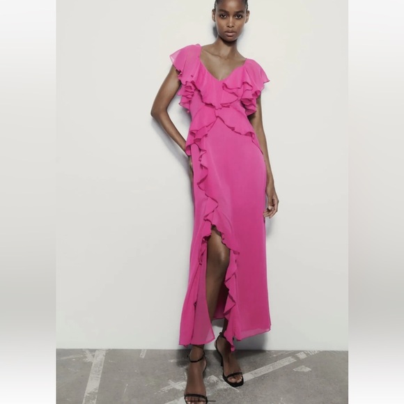 Zara | Dresses | Zara Ruffled Midi Slip Dress | Poshmark